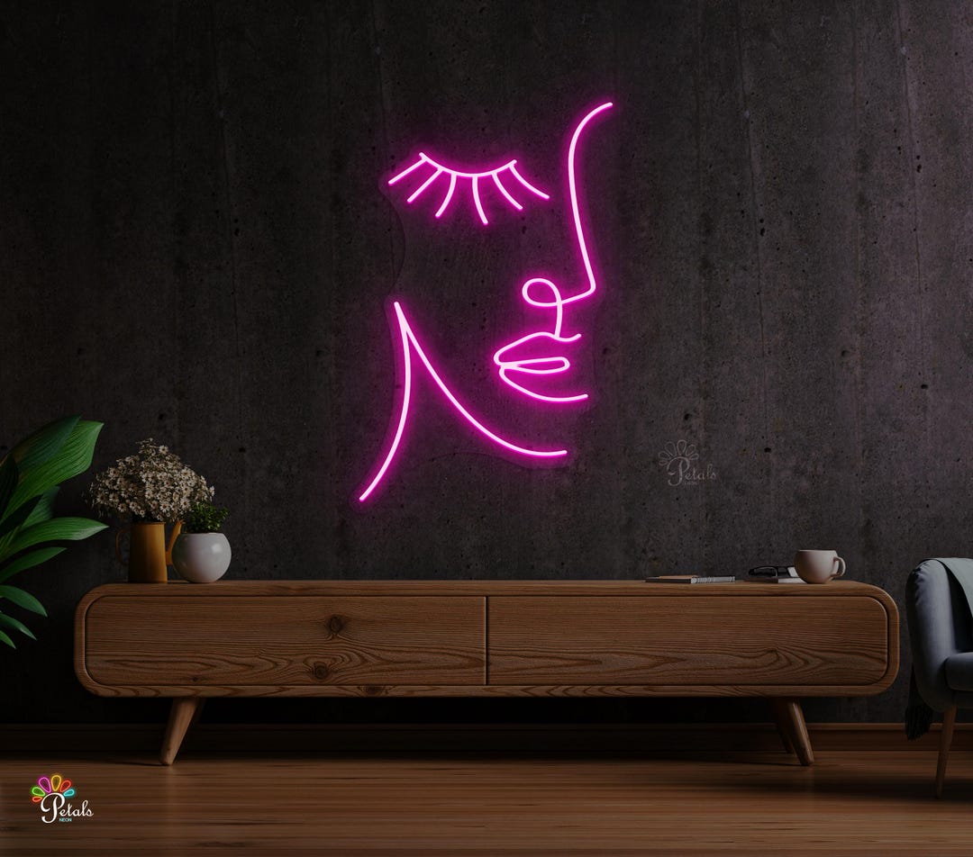 Abstract Woman Face Neon Sign, Line Art LED Light, Bedroom or Studio ...