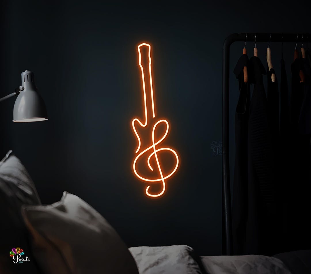 Guitar & Treble Clef Neon Sign - Music LED Wall Art for Studio or Band ...