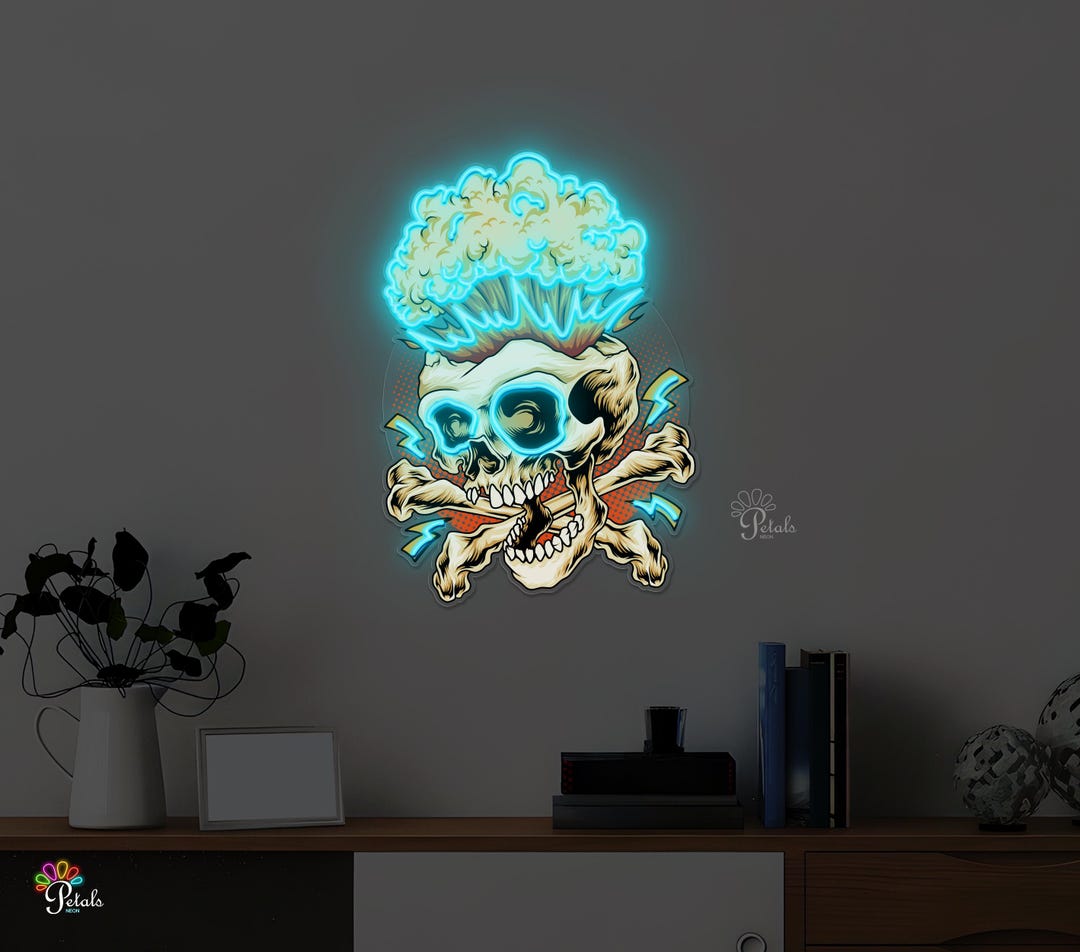 Exploding Skull Neon Sign – LED Pop Art, Mind Blown Grungy and Bar Wall ...