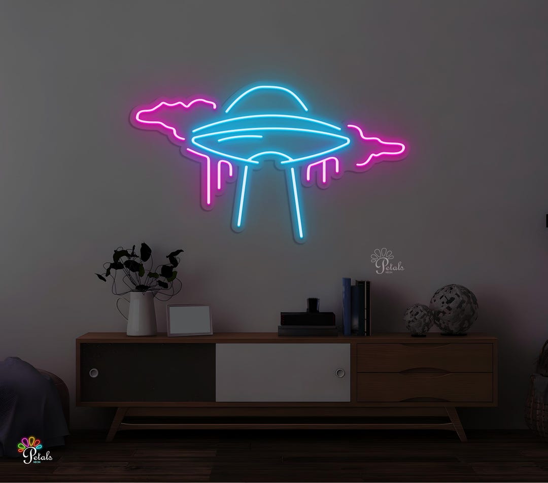 UFO Neon Sign, Flying Saucer Wall Art, LED Light for Bedroom or Game ...