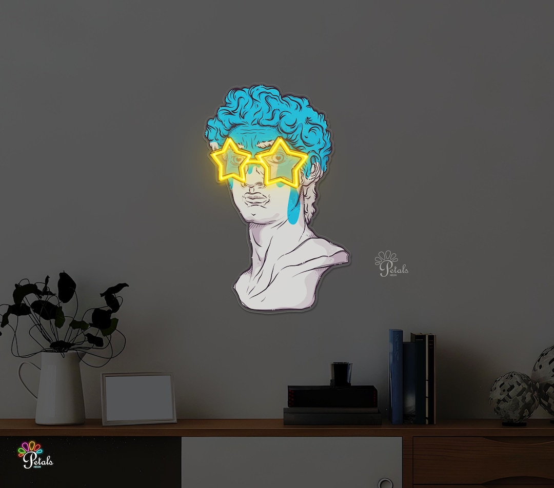 Michelangelo David Neon Sign – David With Star Sunglasses LED Pop Art ...