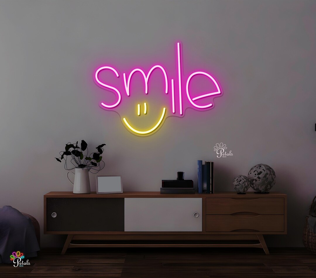 Smile Neon Sign - Happy Face LED Wall Art for Home or Studio - Etsy