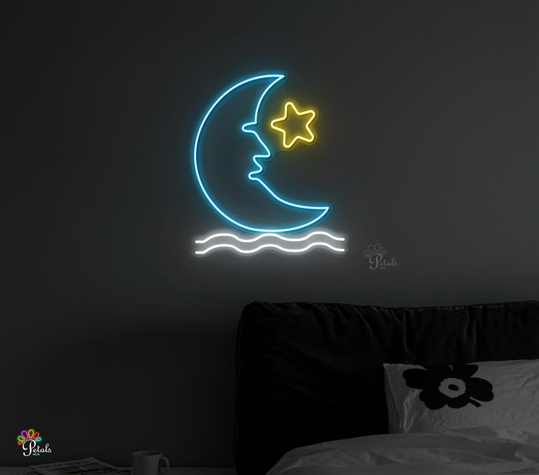 Crescent Moon and Star Neon Sign, Kids Bedroom Decor, Night Light, Room ...