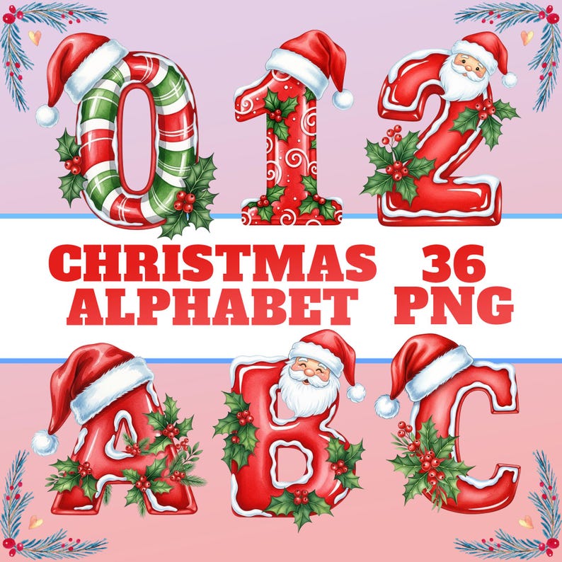 Christmas Santa Hat Alphabet PNG Set, Holiday Clipart (digital Download ...