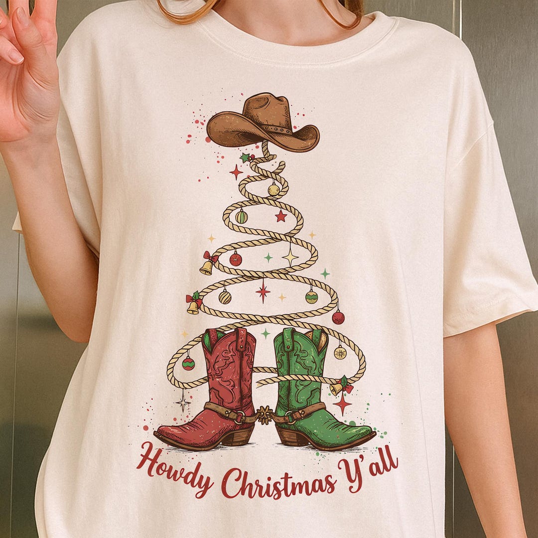 Howdy Christmas Tree PNG, Western Cowboy Boots Christmas PNG, Rustic ...