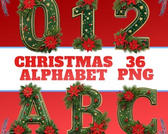 Christmas Poinsettia Alphabet PNG, Holiday Letters Clipart (digital) - Etsy