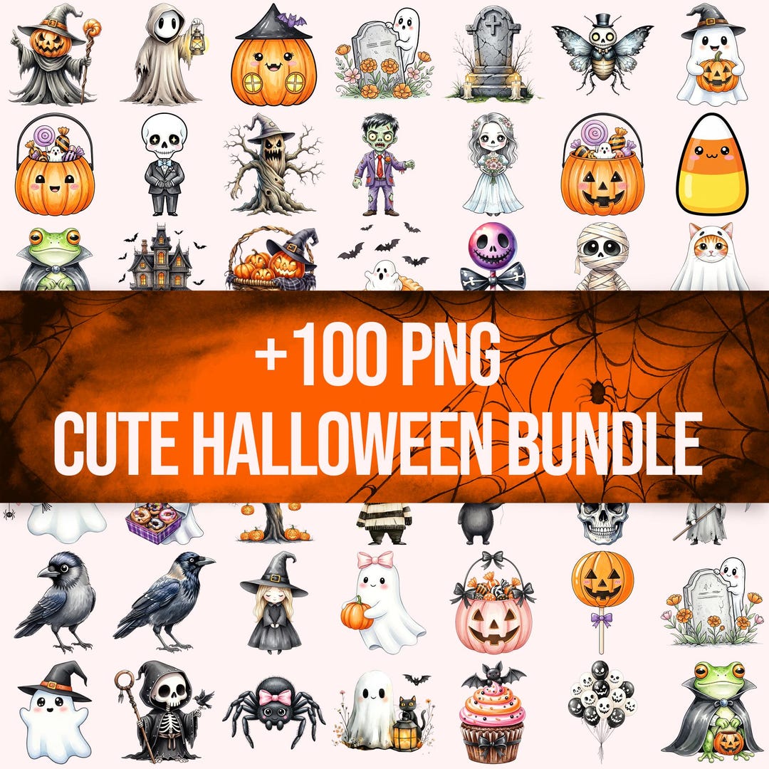 Watercolor Halloween Clipart Bundle, Cute PNG Graphics (digital ...