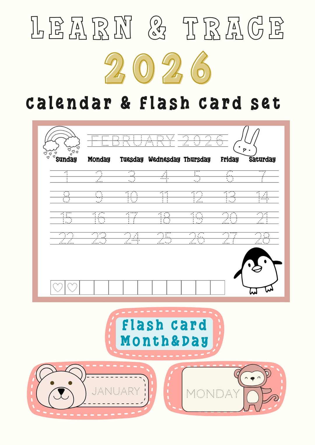 Learn & Trace 2026 Calendar and Flash Card Set - Etsy