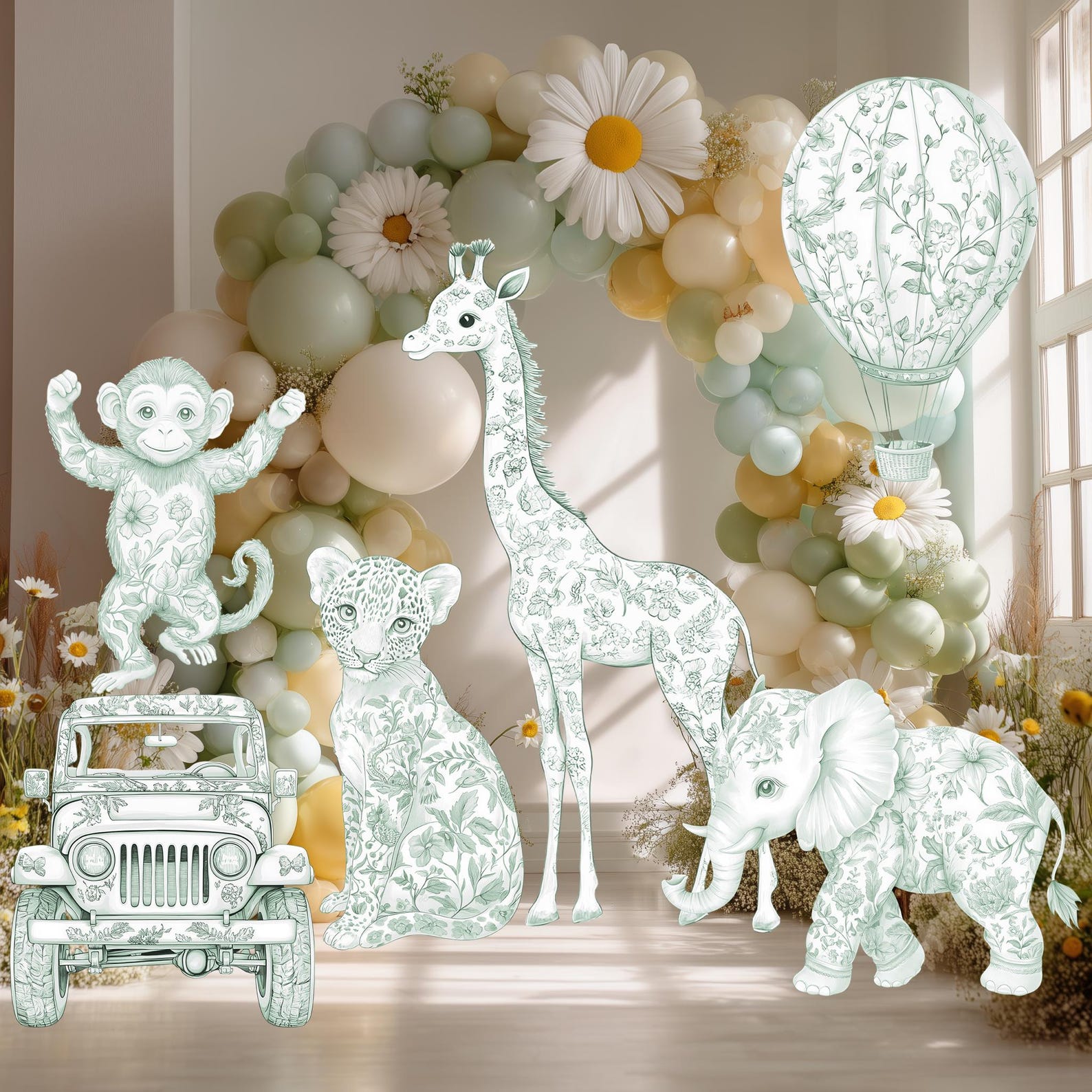 Green Toile Safari Animals Cutouts: Baby Shower Party Decor - Etsy