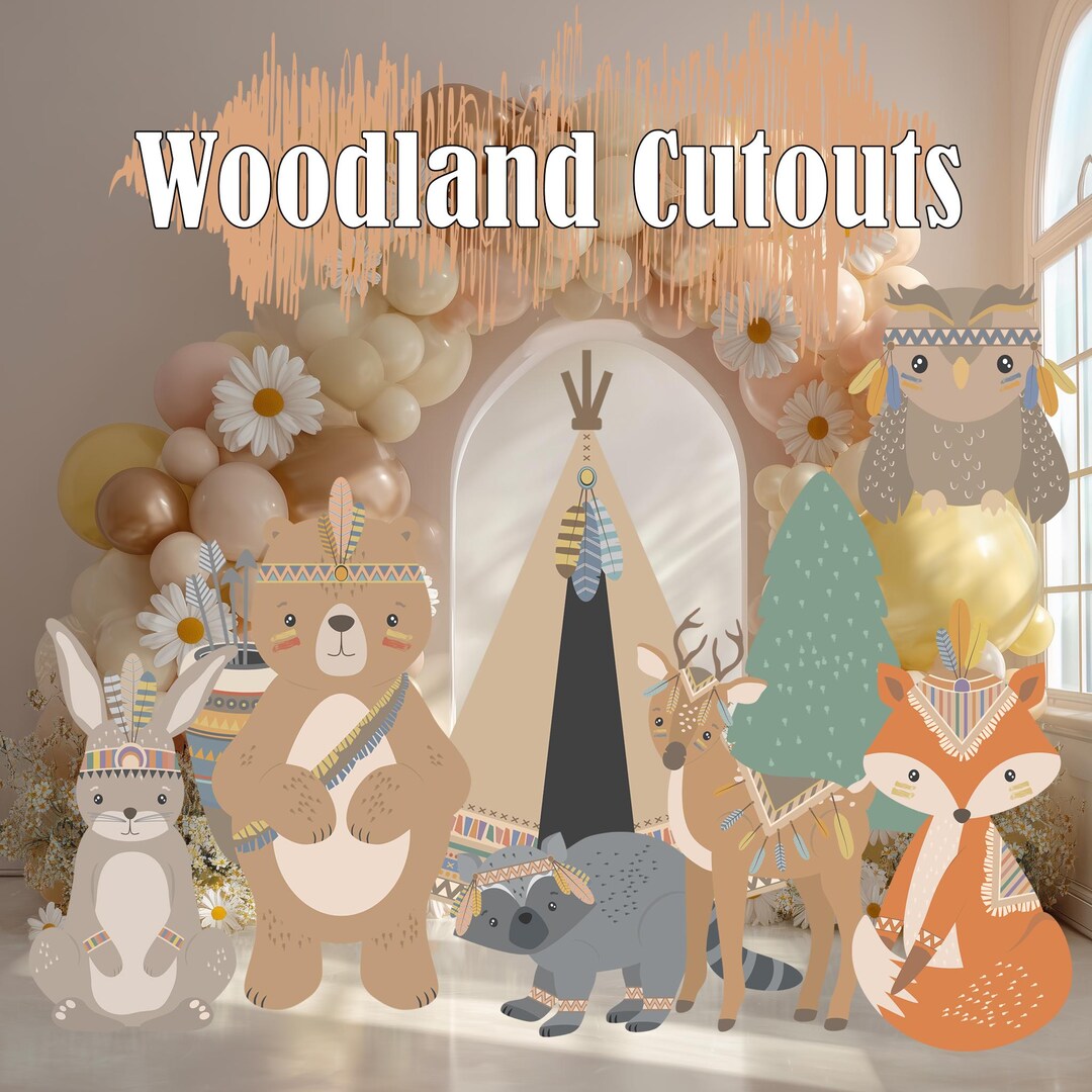 Tribal Woodland Animals Cutouts: Boho Baby Shower Decor, Party ...