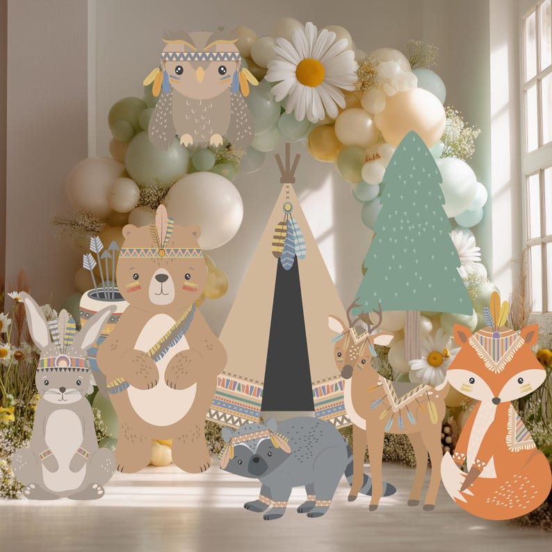 Tribal Woodland Animals Cutouts: Boho Baby Shower Decor, Party ...