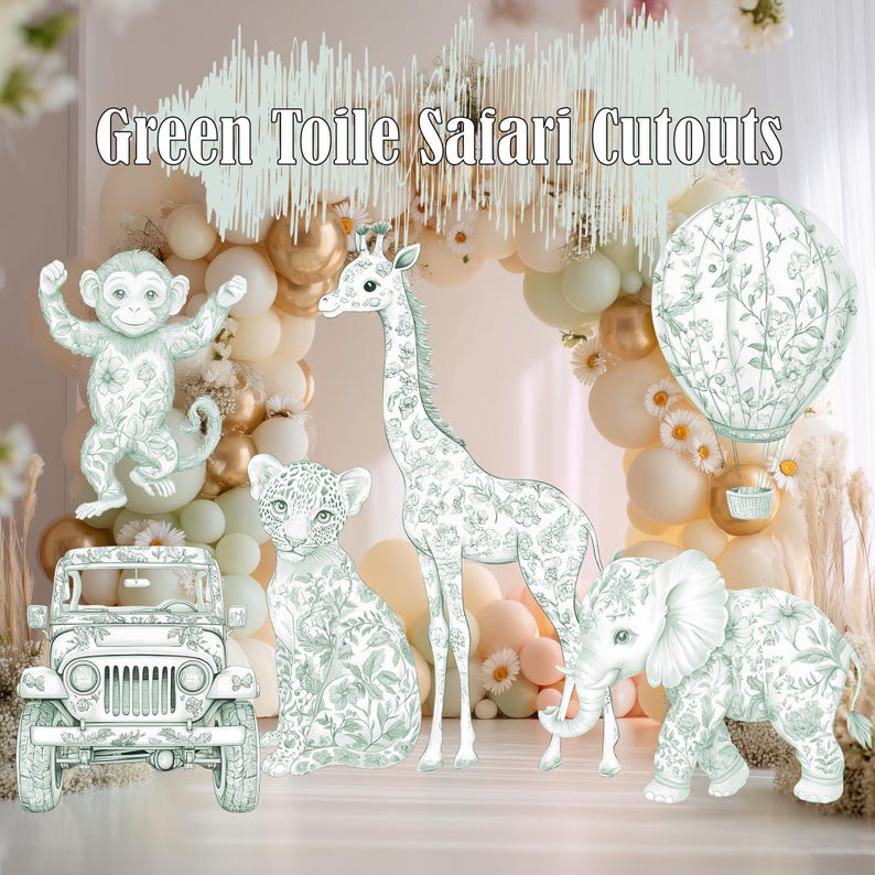 Green Toile Safari Animals Cutouts: Baby Shower Party Decor - Etsy
