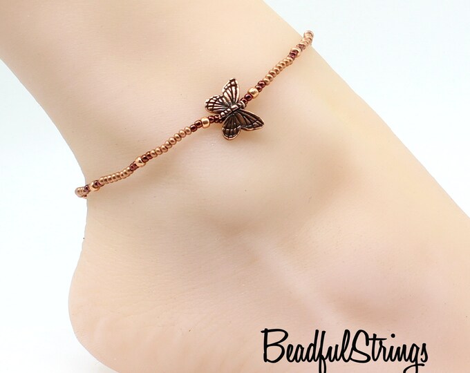 Butterfly Anklet Copper Elastic Ankle Bracelet Seed Bead - Etsy