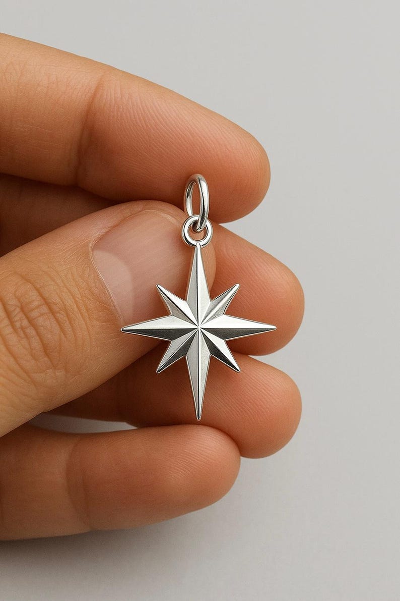 Sterling Silver North Star Pendant, Eight-pointed Compass Star ...