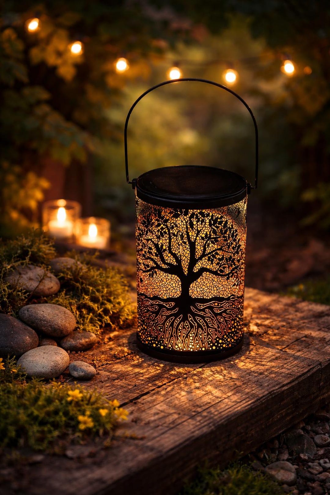 Tree of Life Solar Garden Light – Outdoor Hanging Metal Lantern, Solar ...