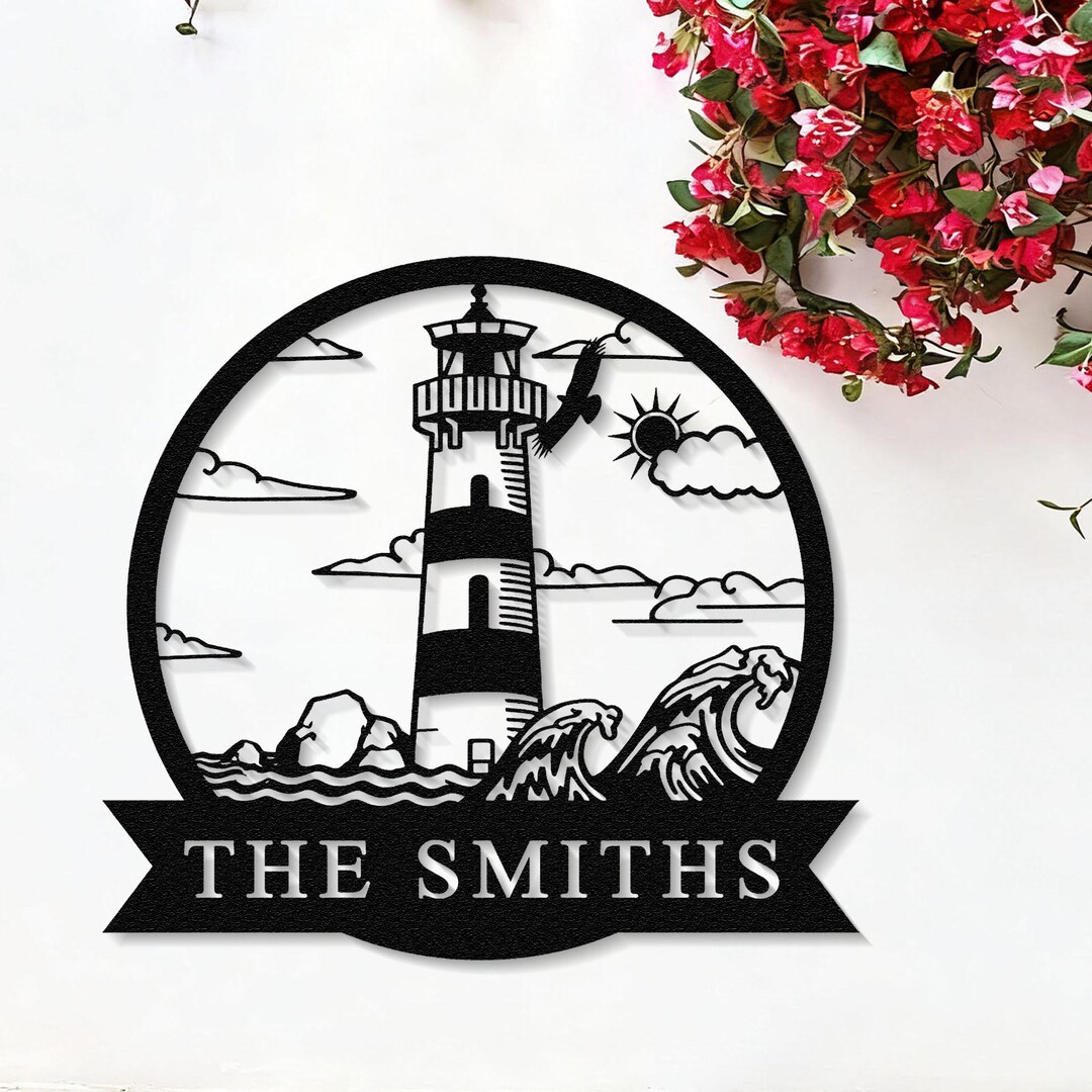 Custom Lighthouse Metal Name Sign, Coastal Beach House Decor - Etsy