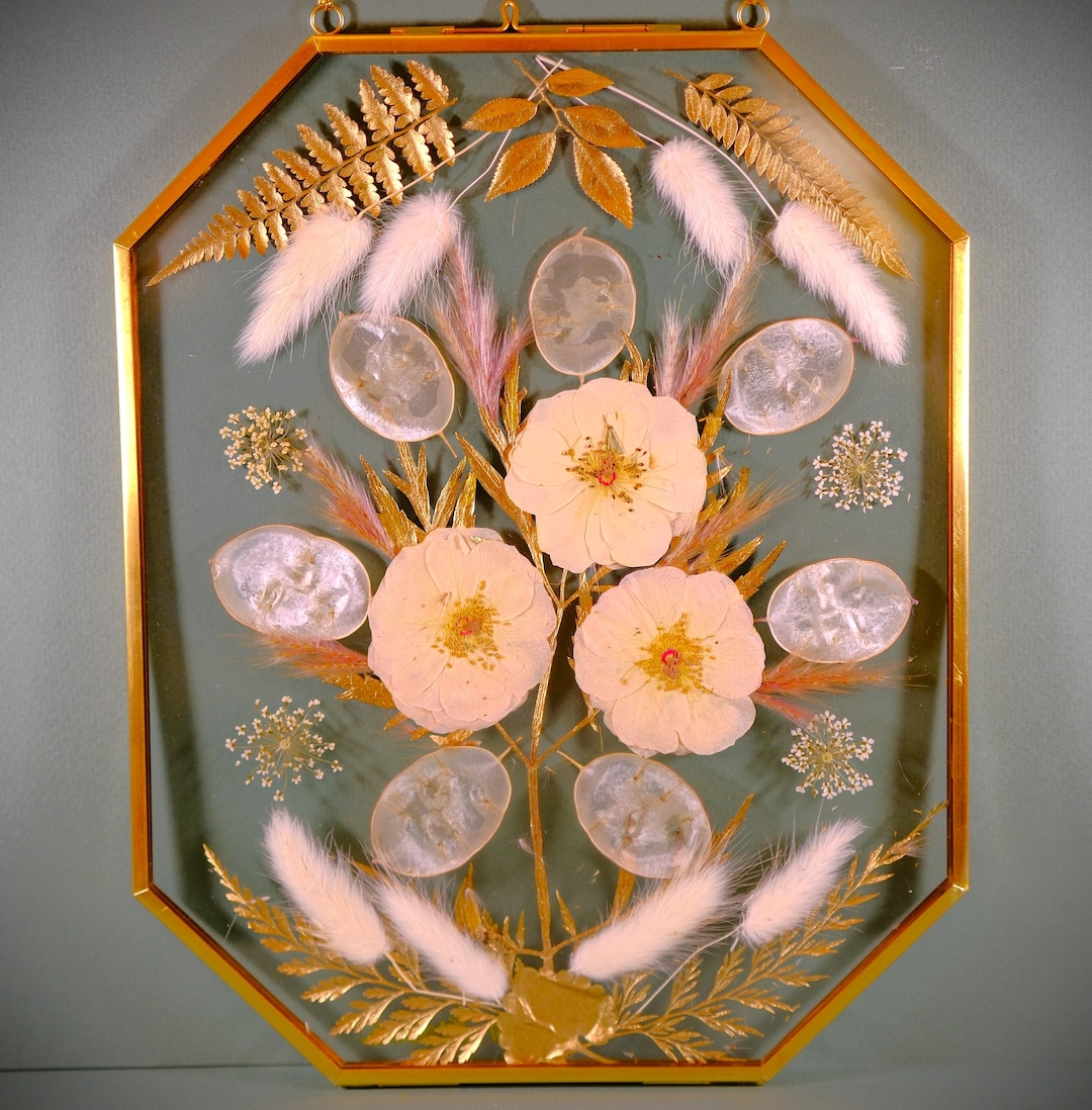Real Pressed Flowers Artwork in Pastels, Preserved Bouquet, Botanical ...