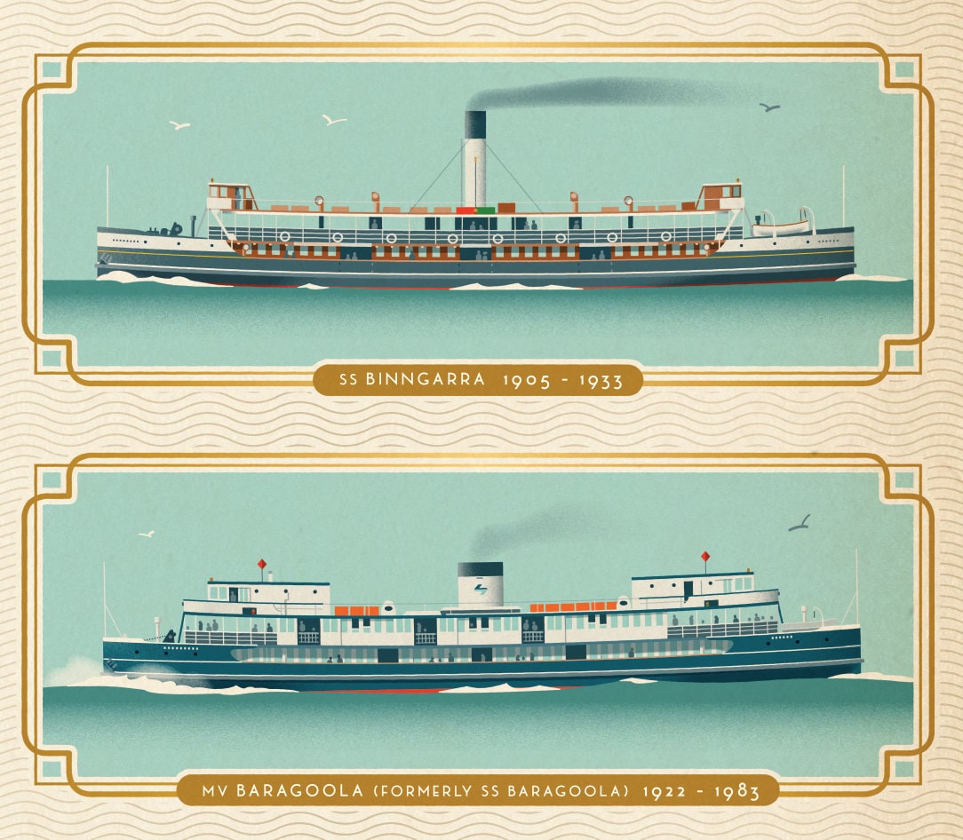 The Seven Mile Ships (manly Ferries) Retro Illustrated Print - Etsy