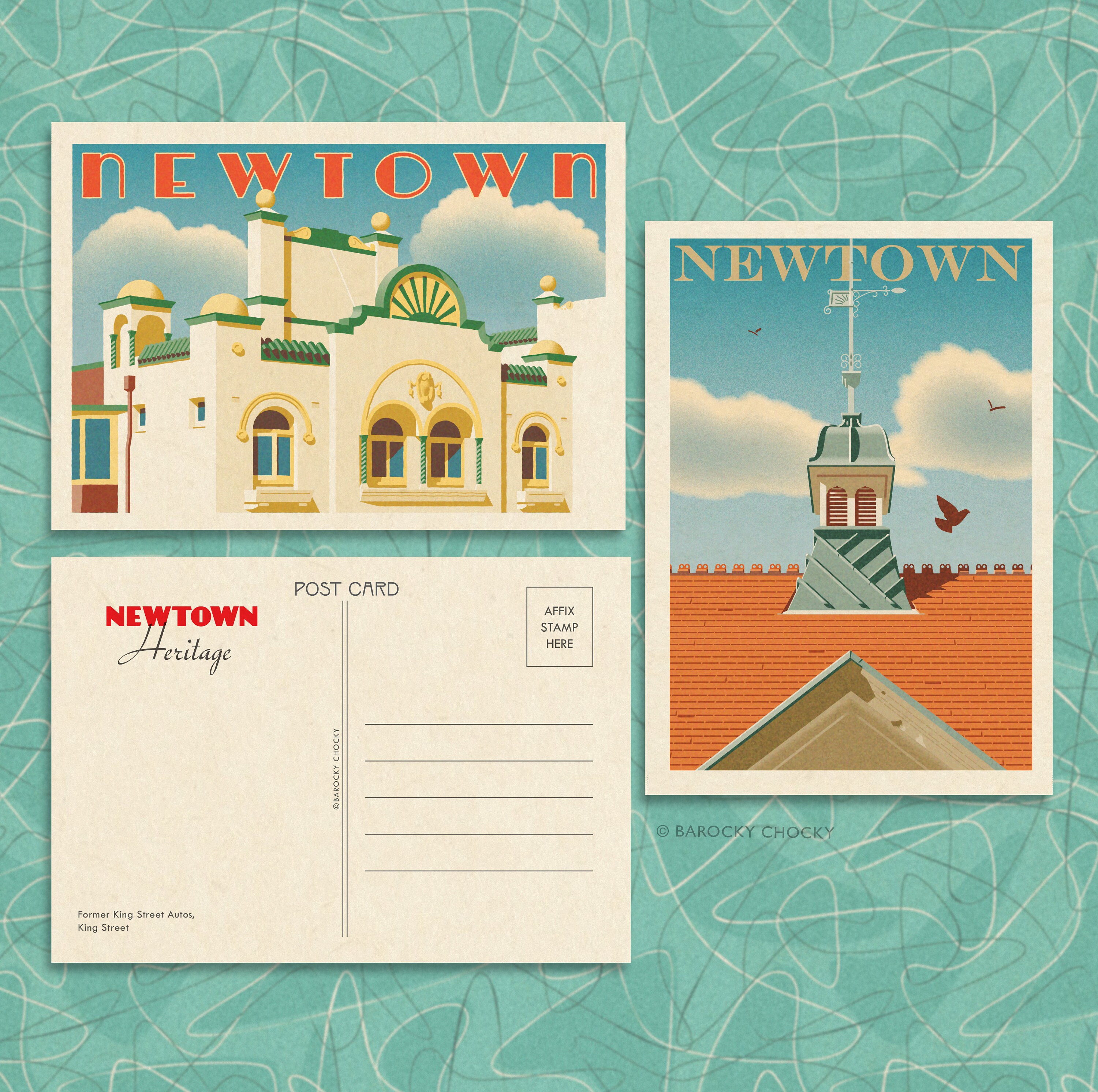 Set of Eight Newtown Heritage Illustrated Postcards - Etsy Australia