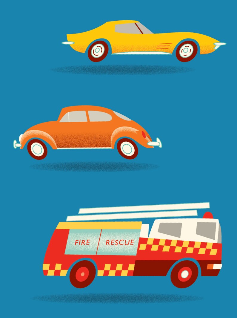 Retro Cars Illustrated Blank 2 Card Set - Etsy