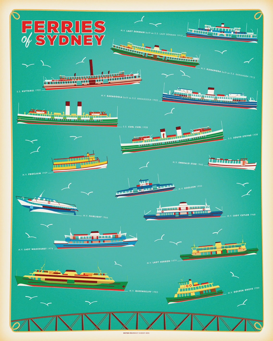 Ferries of Sydney Retro Illustrated Print - Etsy Australia