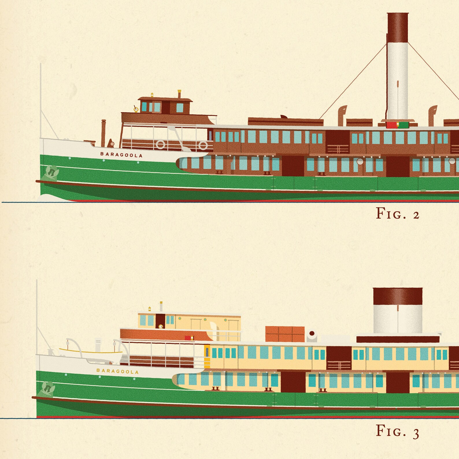 Manly Ferry Baragoola Retro Illustrated Print - Etsy