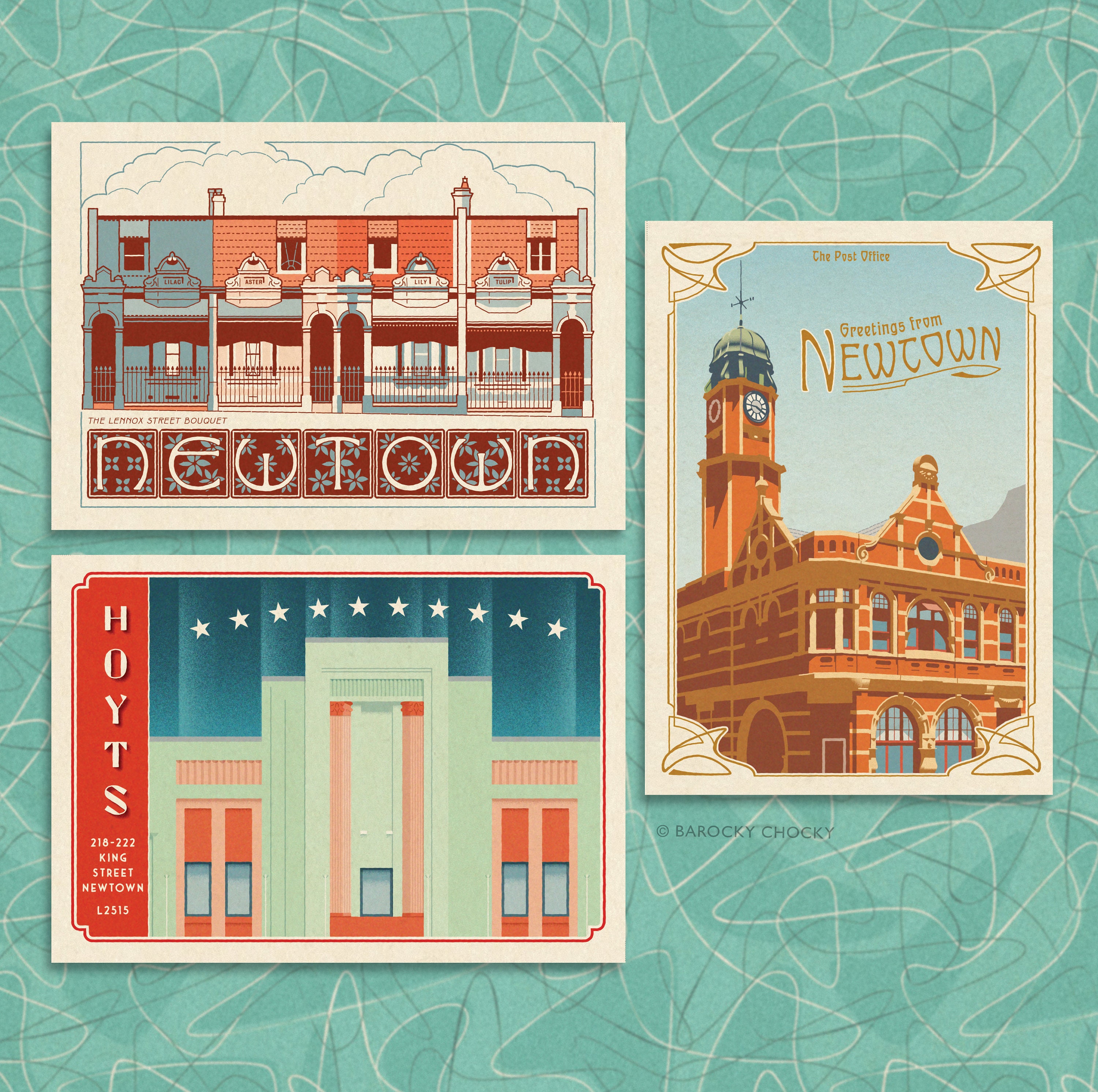 Set of Eight Newtown Heritage Illustrated Postcards - Etsy Australia