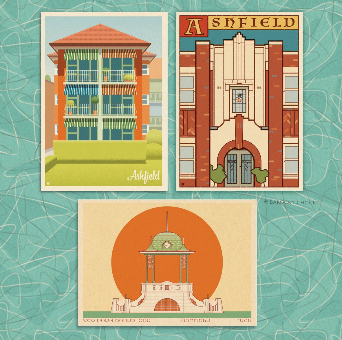 Set of Eight Ashfield Heritage Illustrated Postcards - Etsy Australia