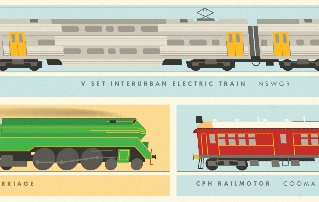 Trains of New South Wales Retro Illustrated Print - Etsy