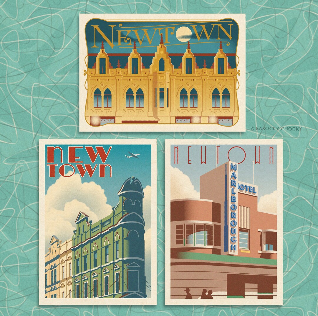 Set of Eight Newtown Heritage Illustrated Postcards - Etsy