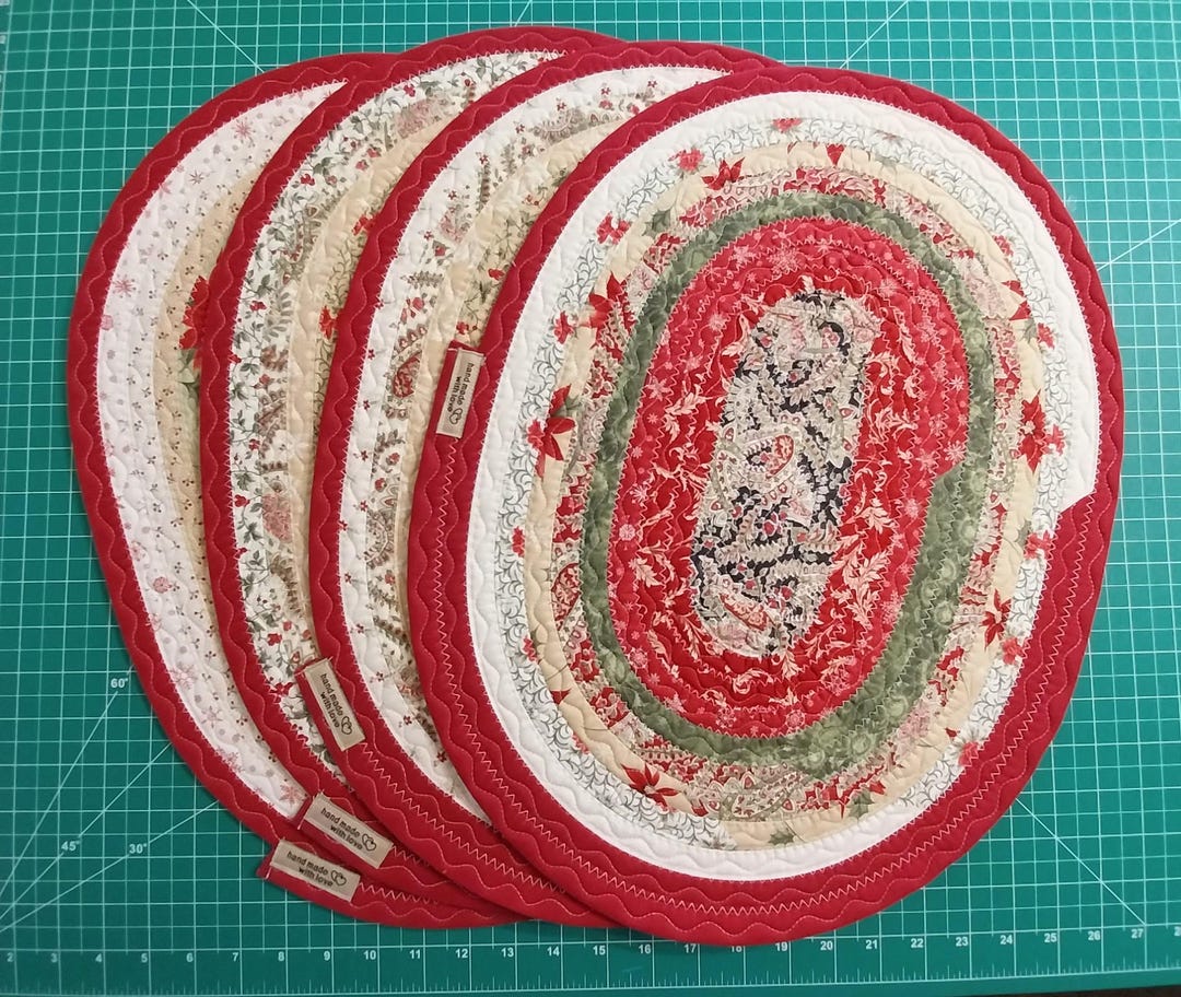 Beautiful Handmade Quilted Jelly Roll Placemats Christmas Theme Set of ...