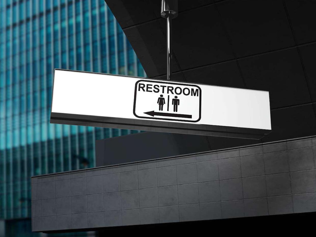 Restroom Sign, Modern Hanging Bathroom Sign, Indoor Outdoor Restroom ...