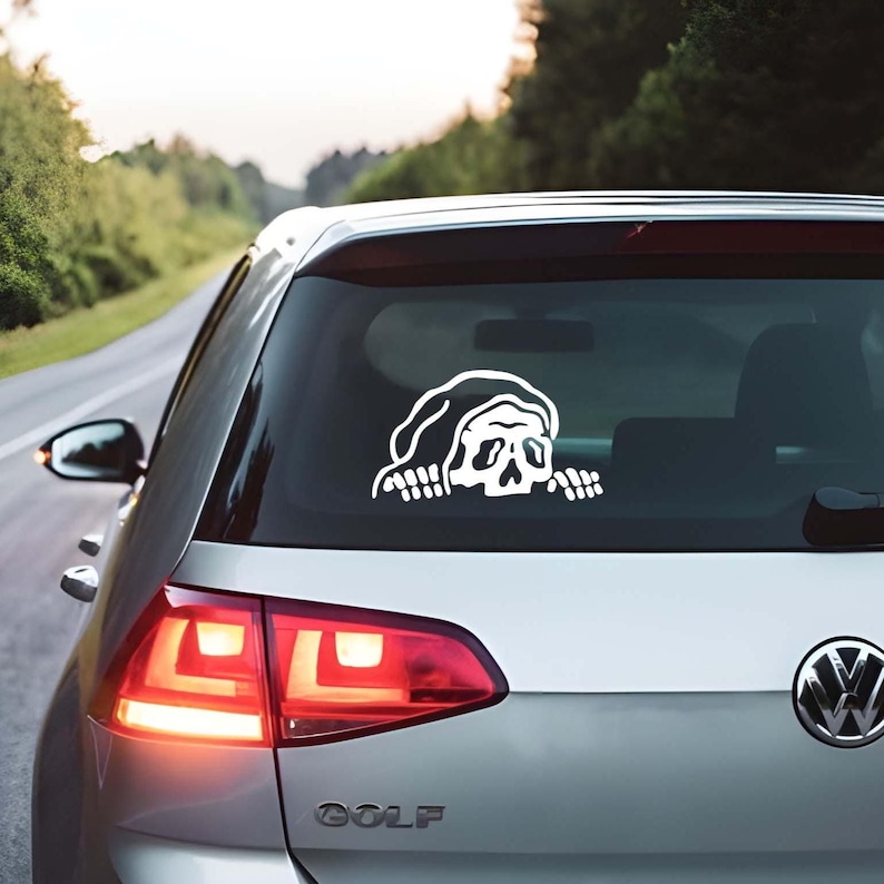 Peeking Skeleton Car Decal, Funny Grim Reaper Vinyl Sticker, Rear ...