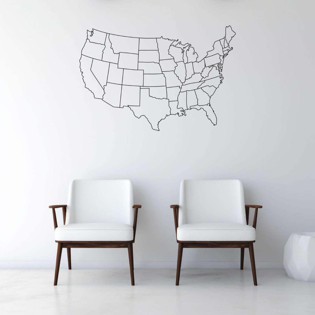 Minimalist USA Map Wall Decal, Modern Line Art of the USA, Outlined ...