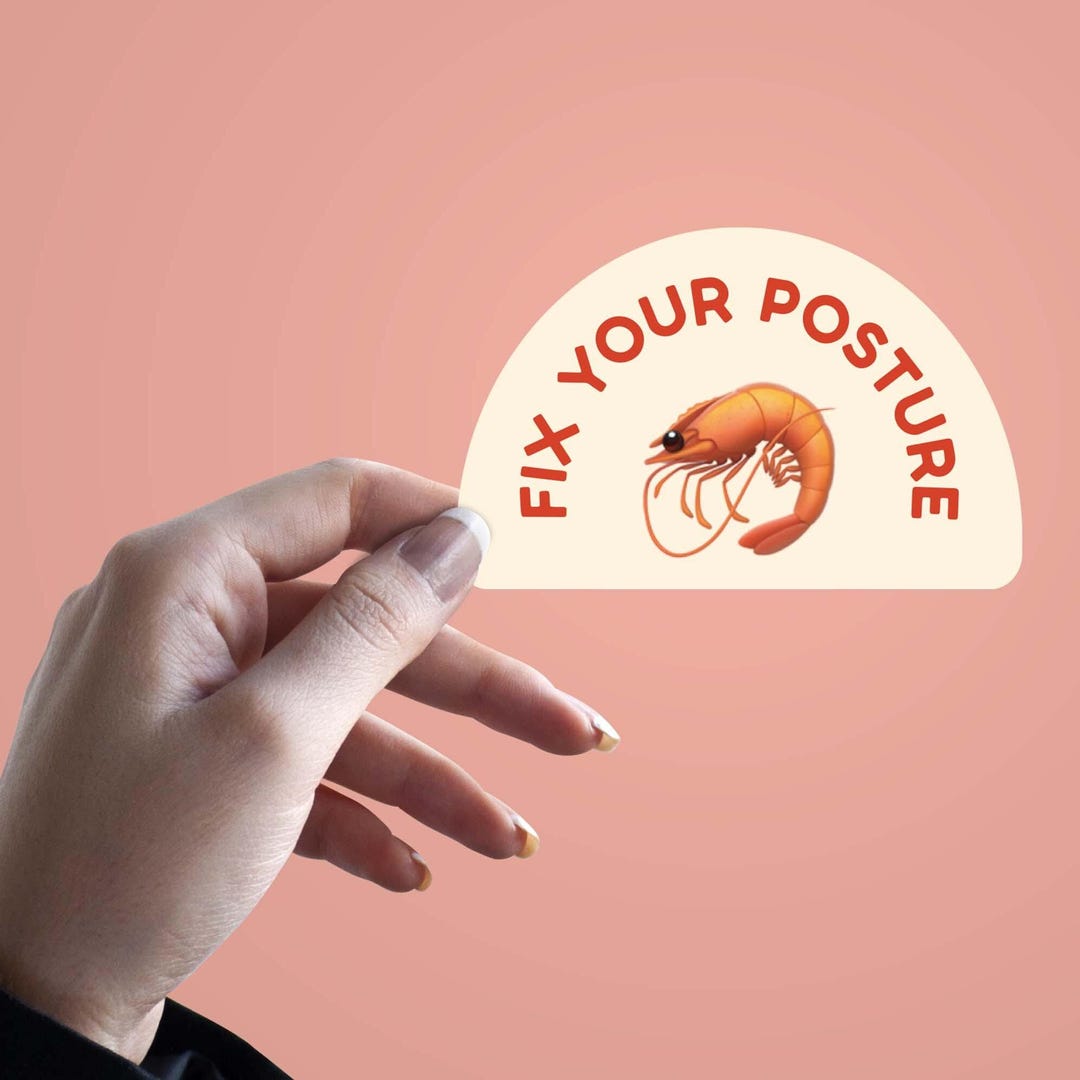 Fix Your Posture Sticker, Funny Shrimp Sticker, Posture Reminder Decal ...