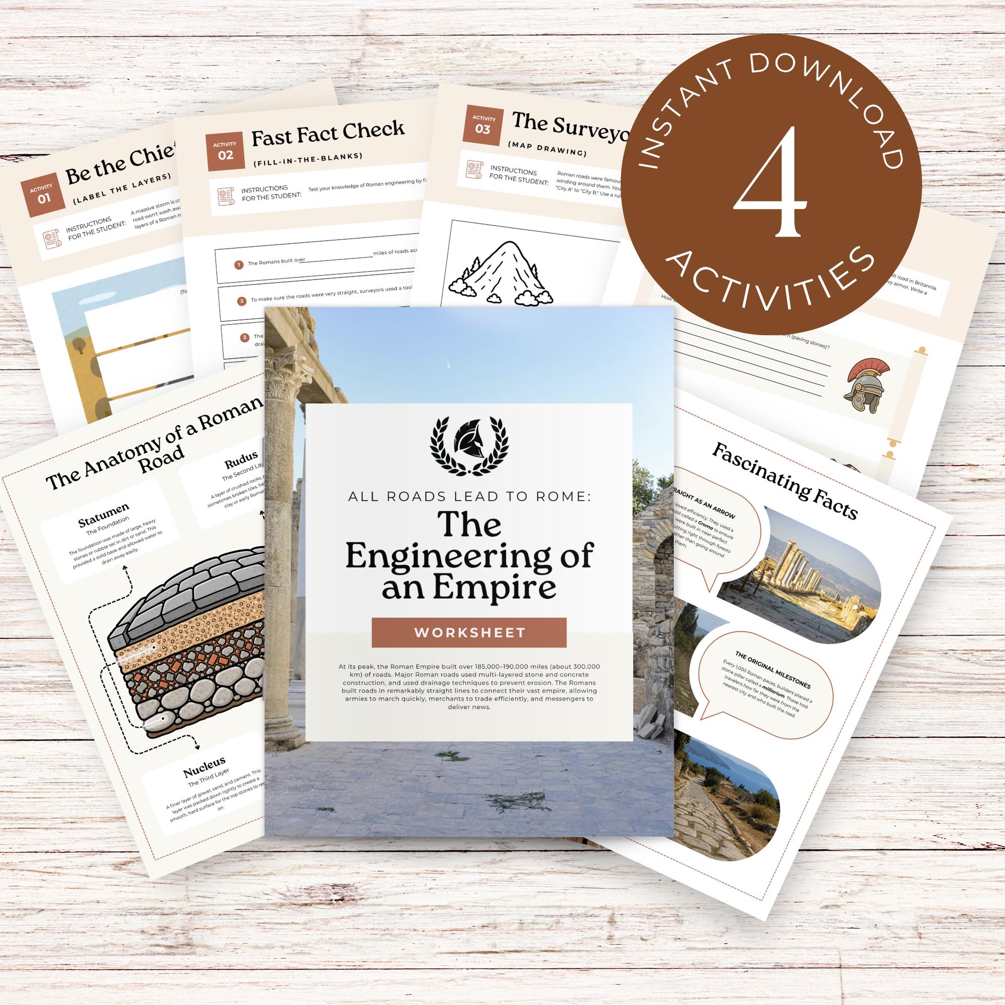 Roman Roads Worksheet Pack, Ancient Rome Activities, Printable ...