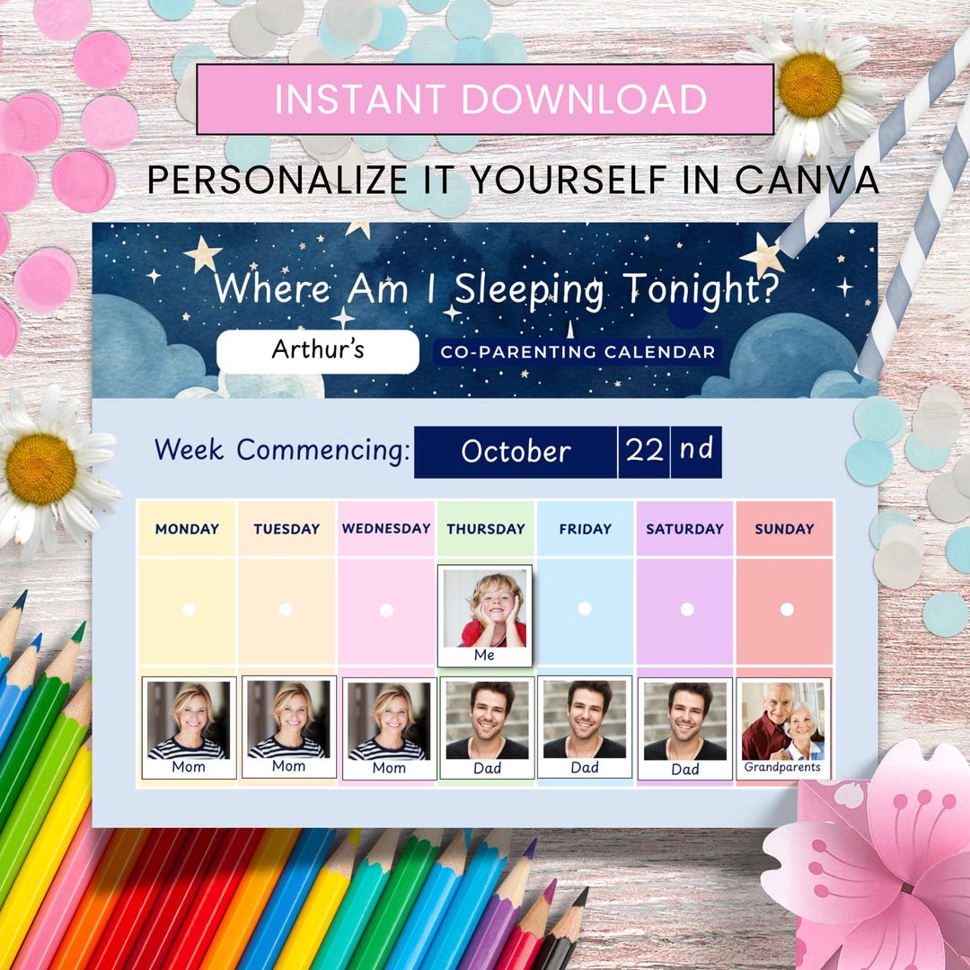 Printable Co Parenting Calendar for Kids, Child Friendly Family Time ...