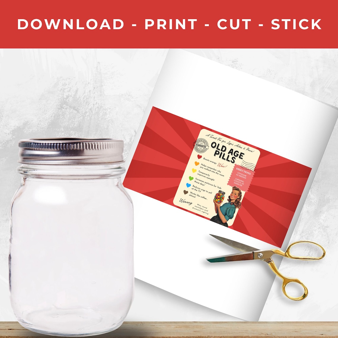 Printable Old Age Pills Label, Retro Funny Gift for Over 50s, Instant ...