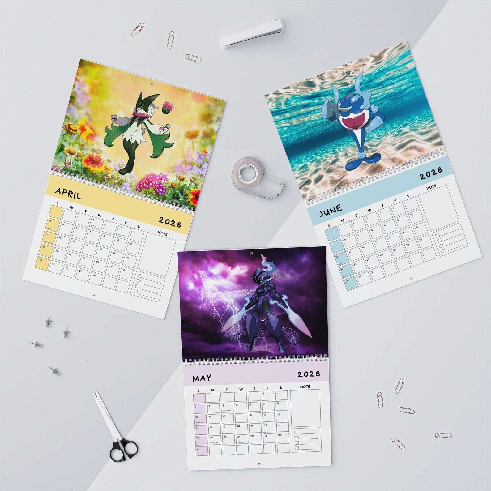 Paldea Legends 2026 Wall Calendar, Mythical Anime Creatures & Scenic ...
