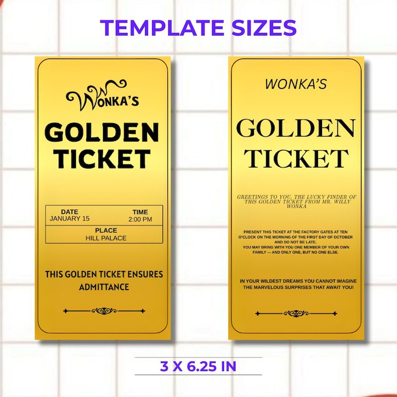 Editable Golden Ticket, Printable Template, Willy Wonka Party Supplies ...