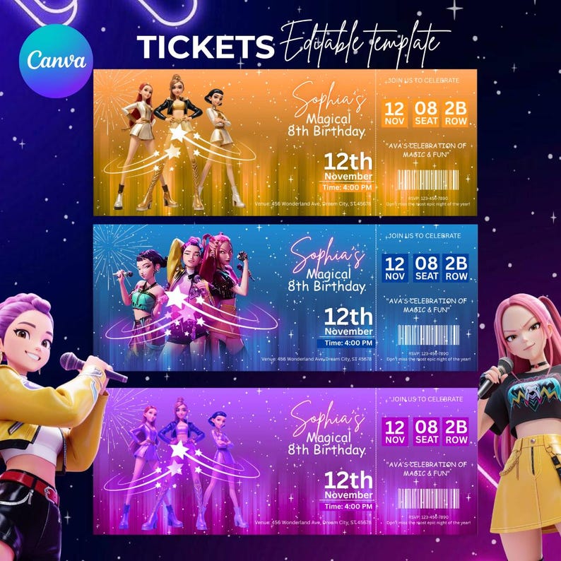 KPOP Concert Ticket, Demon Hunters Theme, Editable Canva Template ...