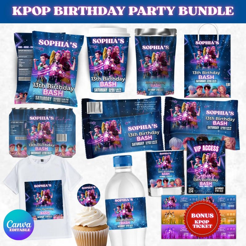 KPOP Demon Hunters Birthday Party Favor Bundle (canva Editable Template ...