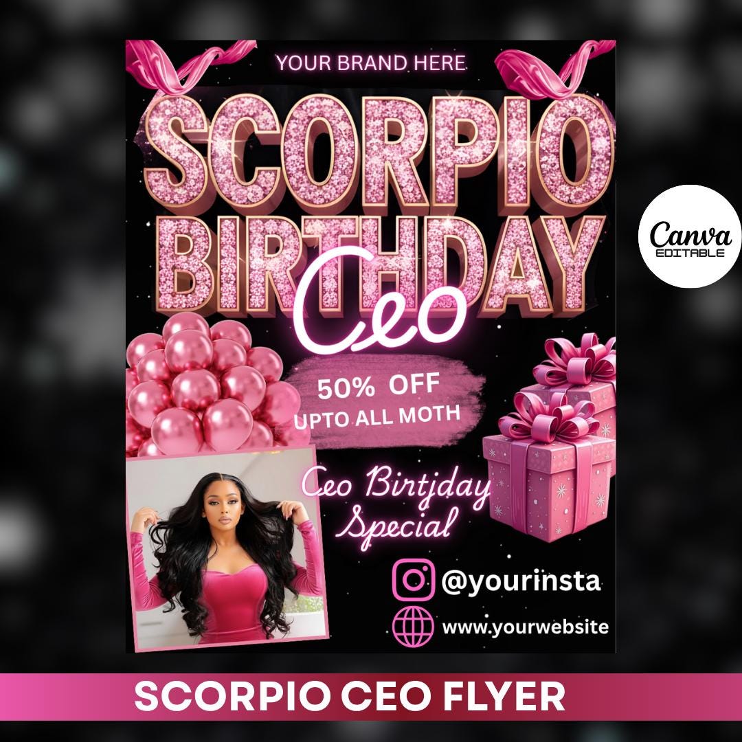 Scorpio CEO Birthday Flyer, Canva Editable (digital Download) - Etsy