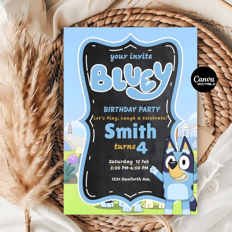 Bluey Birthday Invitation Template | Editable Canva Kids Party Invite ...