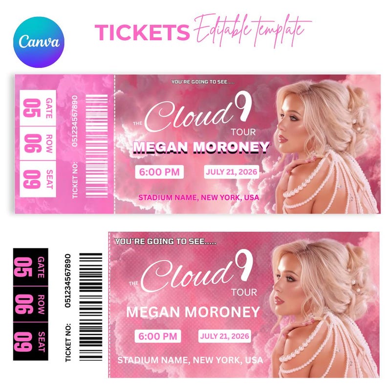 Megan Moroney the Cloud 9 Tour Ticket Template, Concert Souvenir Pass ...