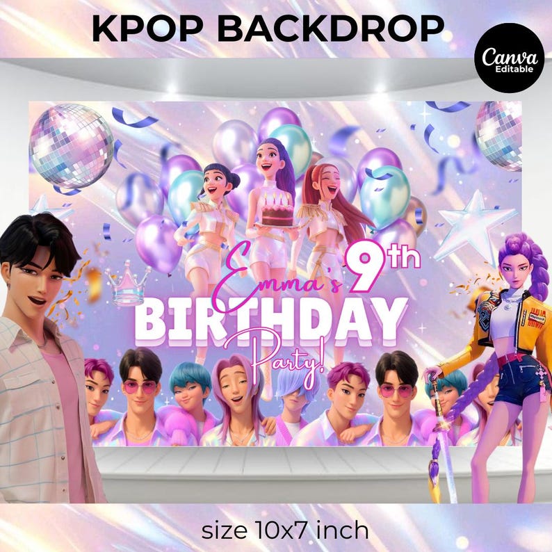 Kpop Demon Hunters Birthday Banner, Kpop Demon Hunters Backdrop Party ...
