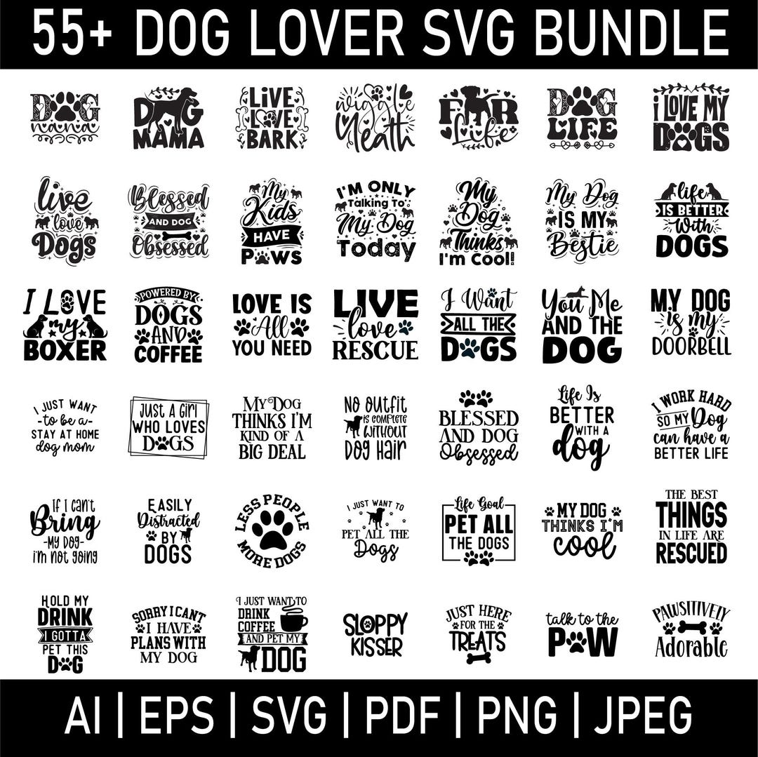 55+ Dog Quotes SVG Bundle | Dog Mom SVG, Paw Prints, Funny Puppy ...