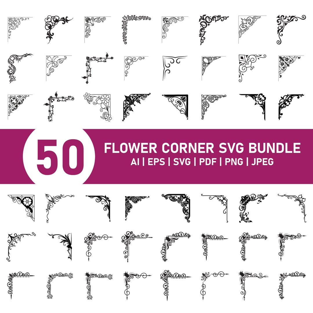 50 Floral Corner Clipart SVG Bundle, Decorative Border and Frame ...