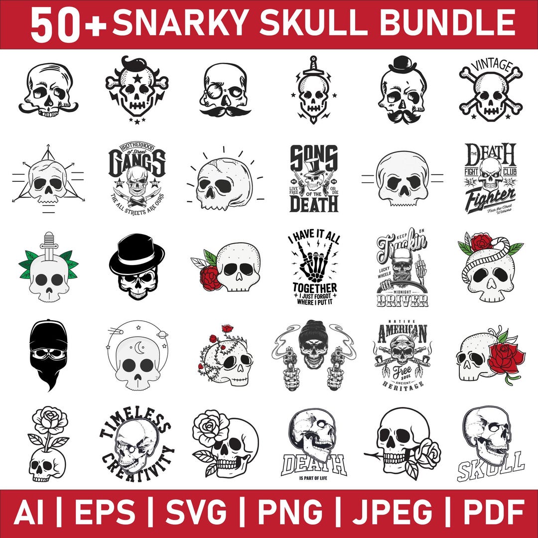50+ Clipart Snarky Skull SVG Bundle, Funny Skeleton Sarcastic Quotes ...