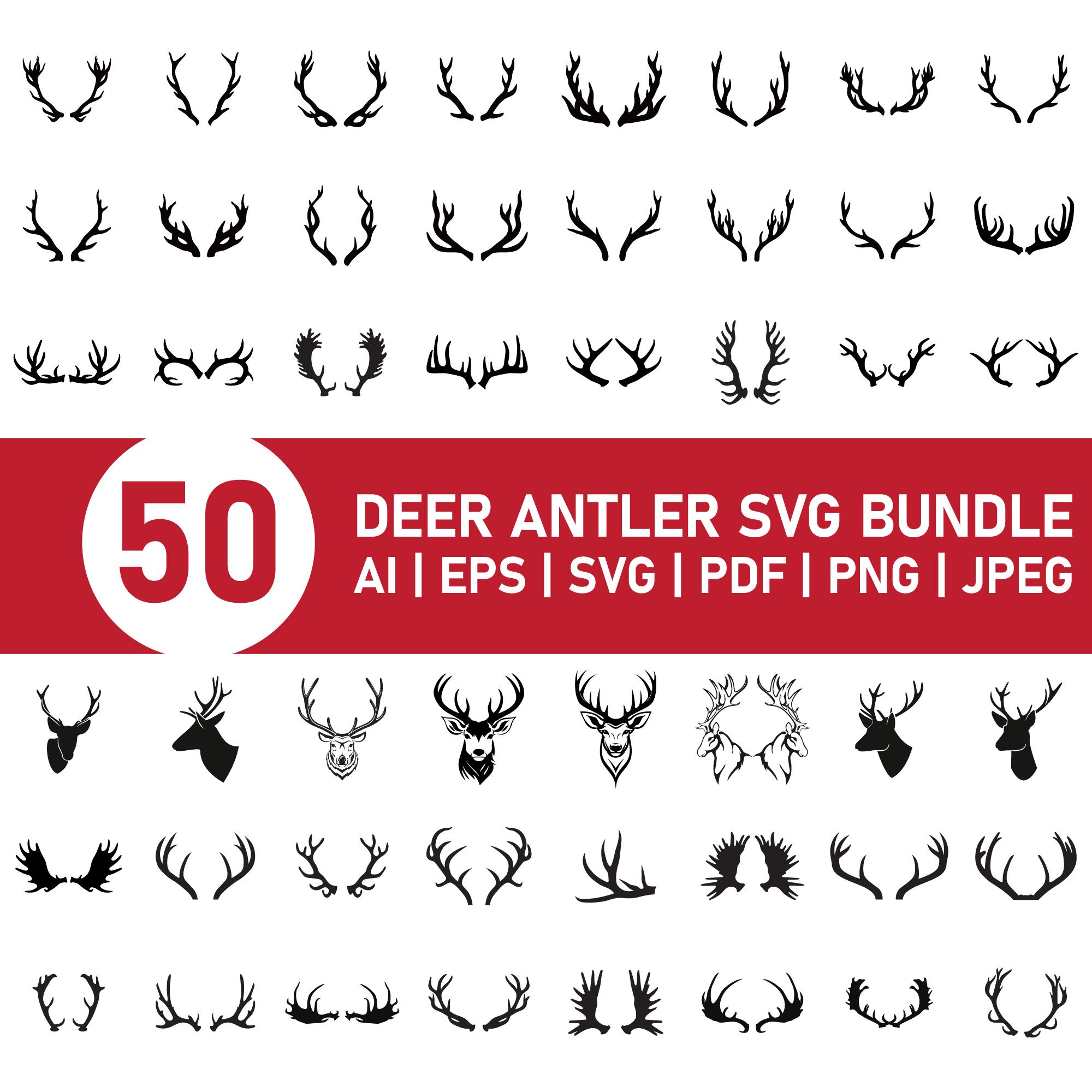 50 Deer Antlers Clipart SVG Bundle, Antler Silhouettes and Hunting ...